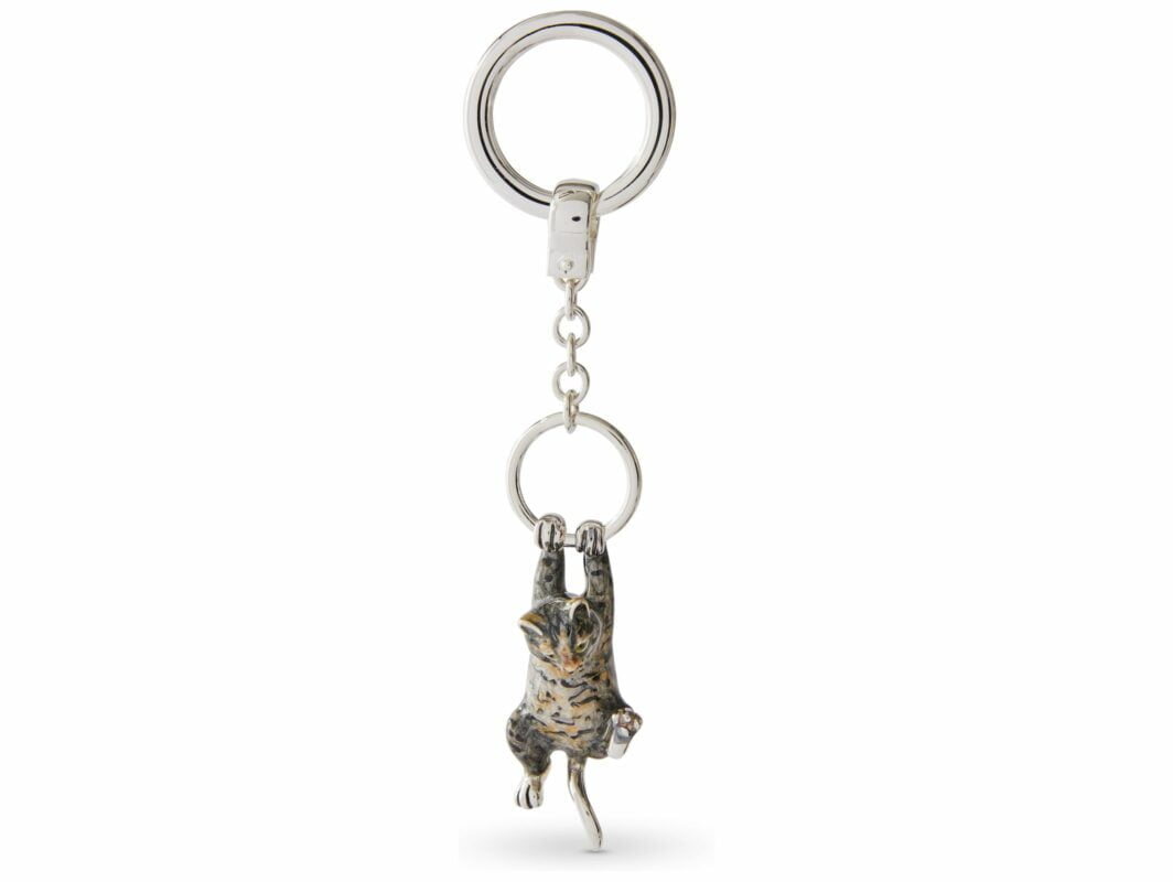 Saturno Silver Hanging Tabby Cat Keyring - Bonds the Jewellers