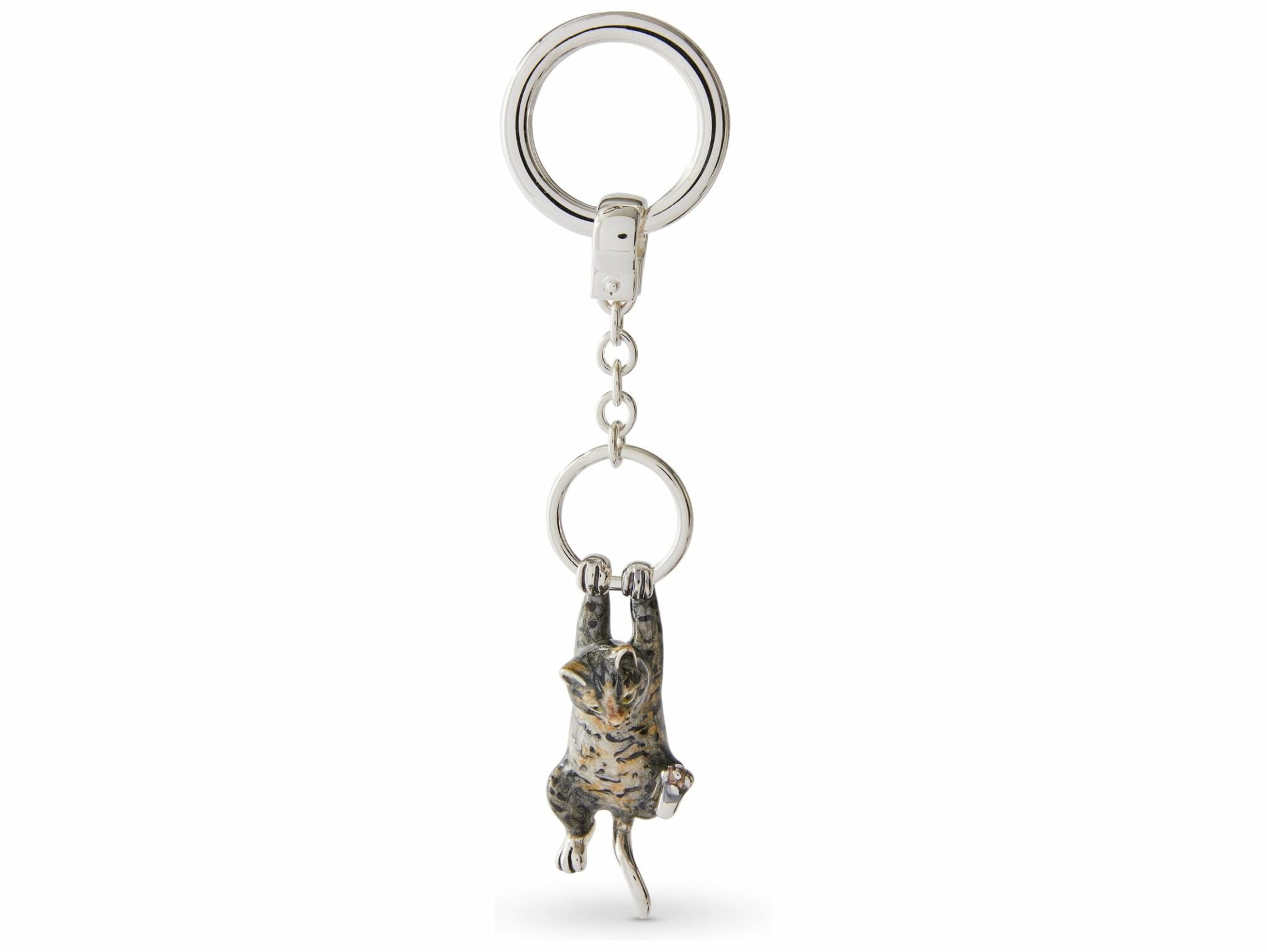 Saturno Silver Hanging Tabby Cat Keyring - Bonds the Jewellers