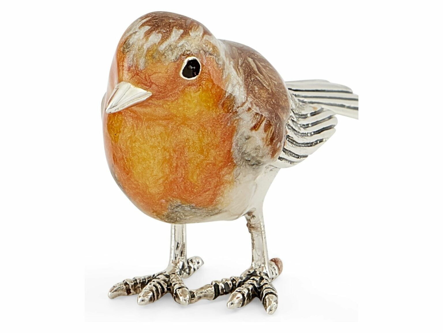 Silver and Enamel Decorative Robins by Saturno